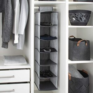 Simplify 6 Shelf Hanging Closet Organizer, Space Saver, Sweater & Clothing Shelves, Breathable Material Keeps Away Dust & Odors, Grey (26606-GREY)