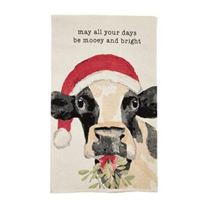 mud pie farm animal watercolor christmas towel, cow, 26" x 16.5"