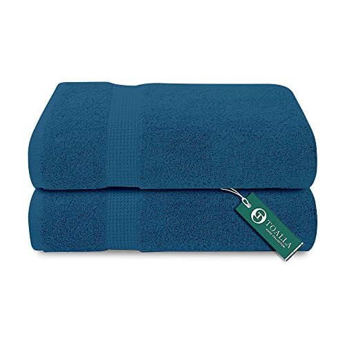 TOALLA 100% Cotton Bath Sheet Set Pack of 2|600 GSM|Soft Bath Sheets|Oversized Bath Towel|Quick Dry Bath Sheet|Absorbent Bath Sheet|Bath Sheets Spa Hotel|35x70 in|Free 100% Cotton Hair Wrap|Blue Opal