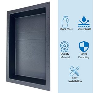 AMERICAN BUILT PRO Shower Niche - Black, Matte Finish, Single Shelved, ID 24" x 14" Inch, Bathroom Shelf for 12 oz shampoos and beverages etc.