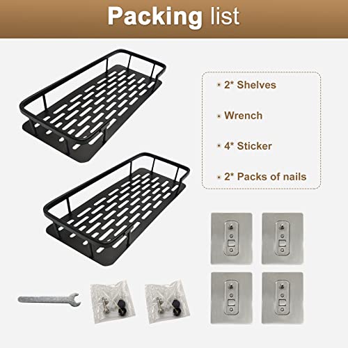 FEOYOAGO 2 Pack Shower Caddy Bathroom Shelf, No Drilling Traceless Adhesive Bathroom Storage Organizer, SUS304 Rustproof Food Storage Basket, 2-in-1 Kitchen Spice Racks