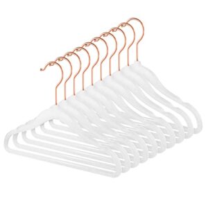 MIZGI Premium Kids Velvet Hangers (Pack of 50) with Copper/Rose Gold Hooks,Space Saving Ultra Thin,Non Slip Baby Hangers for Children's Skirt Dress Pants,Clothes Hangers(White)