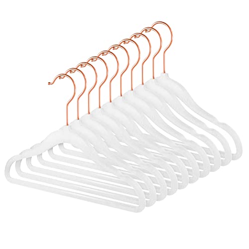 MIZGI Premium Kids Velvet Hangers (Pack of 50) with Copper/Rose Gold Hooks,Space Saving Ultra Thin,Non Slip Baby Hangers for Children's Skirt Dress Pants,Clothes Hangers(White)