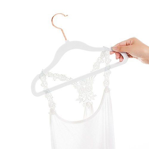 MIZGI Premium Kids Velvet Hangers (Pack of 50) with Copper/Rose Gold Hooks,Space Saving Ultra Thin,Non Slip Baby Hangers for Children's Skirt Dress Pants,Clothes Hangers(White)