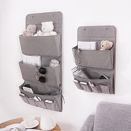 OKUZIEKY Wall Hanging Storage Bag Organizer for Socks, Bras,Toys, Cosmetics, Over The Door for Bedroom Closet Desk Heavy Duty (Light Grey, 3 Layer)