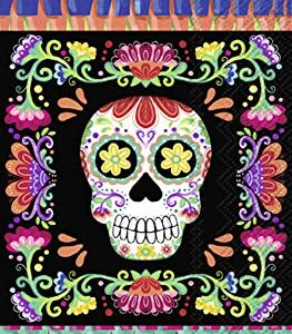 Day of The Dead Hand Towels Set: Quality Disposable Paper Hand Towels Featuring Dia De Los Muertos Theme - 32 Total Napkins Per Set