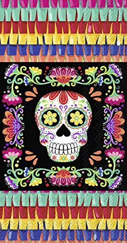 Day of The Dead Hand Towels Set: Quality Disposable Paper Hand Towels Featuring Dia De Los Muertos Theme - 32 Total Napkins Per Set