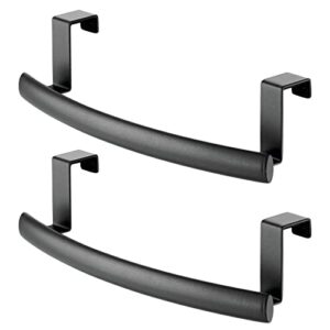 mdesign steel over door curved towel bar storage, hanger for cabinet or cupboard, holder rack for kitchen, bathroom - holds hand/dish towels, washcloths - spira collection - 2 pack - black