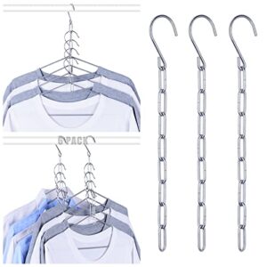 dticon hangers space saving, metal chain clothes hanger organizer with 8 slots, magic foldable multiple hangers in one, collapsible vertical space saver hangers for closet organizer (pack of 6)