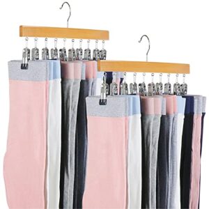 resovo upgrade legging organizer, 2 pack wooden legging storage organizer space saving 20 metal hooks closet organizer and storage for leggings, pants, skirts etc.