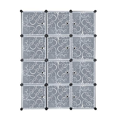 VINGLI Cube Storage, 12 Cubes Shelves Units, Closet Cabinet Bookshelf, DIY Plastic Modular Storage Cube Organizer w/Pattern White Doors and Hammer - Black