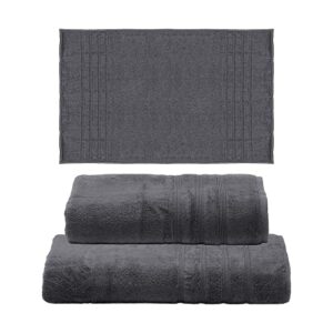 mosobam hotel luxury bamboo viscose-cotton, 3pc mixed bath bundle 1000 gsm bath mat at 28x44 and 700 gsm bath sheet at 35x70 and bath towel at 30x58, charcoal grey