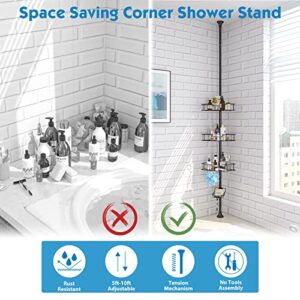 Tension Shower Caddy, Stainless Steel Tension Pole Shower Caddy, Rustproof Inside Shower Organizer, Drill Free Shower Rack, Large Shower Storage Shower Caddy Tension Pole,56-125 Inch