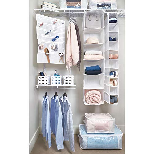 iDesign Fabric Hanging Closet Storage Organizer, Shelves for Shoes, Children's Clothing, Blankets, Toys, Accessories, 6" x 11.75" x 50", White