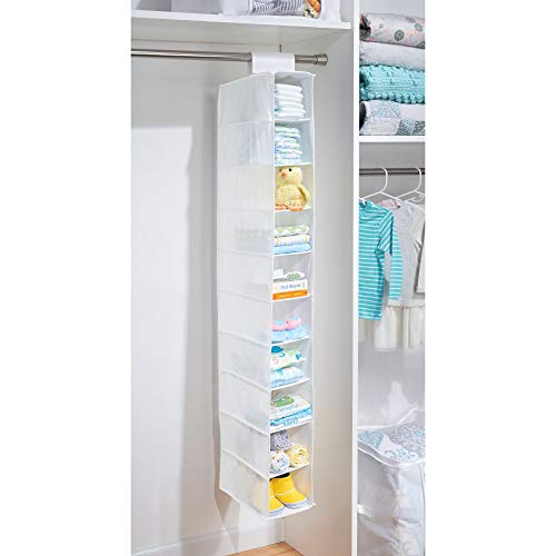 iDesign Fabric Hanging Closet Storage Organizer, Shelves for Shoes, Children's Clothing, Blankets, Toys, Accessories, 6" x 11.75" x 50", White