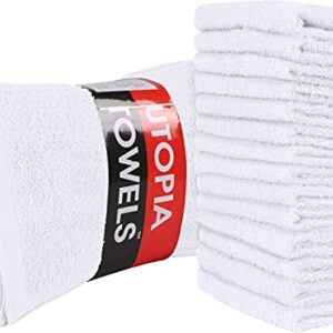 Utopia Towels Premium Bundle - 1 Cotton Washcloths White (12x12 inches),Pack of 24 with 1 White Hand Towels 600 GSM (16 x 28 inches), Pack of 6