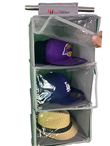 Hat-Headz Hanging Closet Organizer 6 Shelves PVC Curtain Protection 12”x 12” 48" Closet Organizers and Storage Hanging Shoes Hats Bags and More -Grey