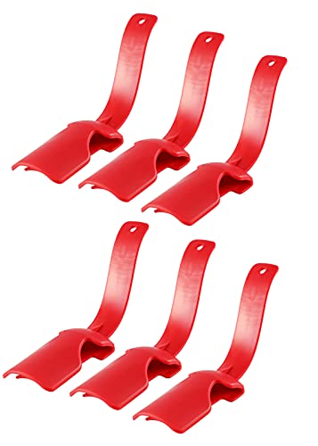 Home-X Shoe Helpers, Ergonomic Easy Shoe Helpers with Curved Handles for Pulling Shoes On, One Size Fits All, Durable Plastic for Multiple Uses, Set of 6, 6" L x 1 ¾” W x 1 ¼” H, Red