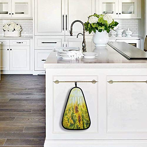 visesunny Oil Painting Sunny Sunflower Kitchen Dish Towel with Hanging Loop Absorbent Hand Towel for Bathroom Cleaning and Drying Washcloth