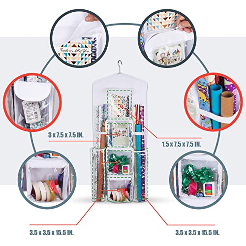 Regal Bazaar Large Double-Sided Hanging White Gift Bag Organizer & Dual-Sided Hanging White Gift Wrap Organizer - Two Great Hanging Organizer Products for Your Home