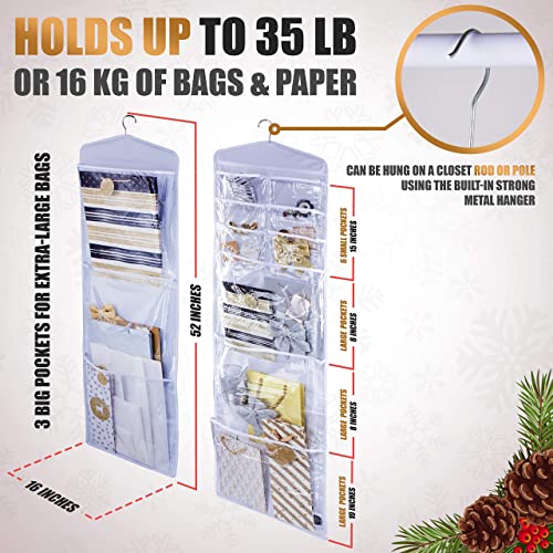 Regal Bazaar Large Double-Sided Hanging White Gift Bag Organizer & Dual-Sided Hanging White Gift Wrap Organizer - Two Great Hanging Organizer Products for Your Home