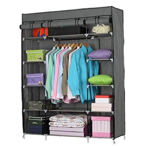 5-layer 12-compartment non-woven fabric wardrobe portable closet gray (133x46x170cm)