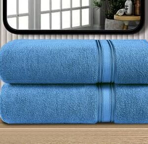 Hotel Spa Luxury Bath Sheet - 2 Pack - Oversized Bath Towels Extra Large 35 x 65 - 100% Cotton Extra Large Bath Towels, Hotel Towels, Soft Absorbent Everyday Use Easy Care Towel Set - Sky Blue Towels