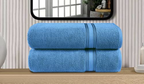 Hotel Spa Luxury Bath Sheet - 2 Pack - Oversized Bath Towels Extra Large 35 x 65 - 100% Cotton Extra Large Bath Towels, Hotel Towels, Soft Absorbent Everyday Use Easy Care Towel Set - Sky Blue Towels