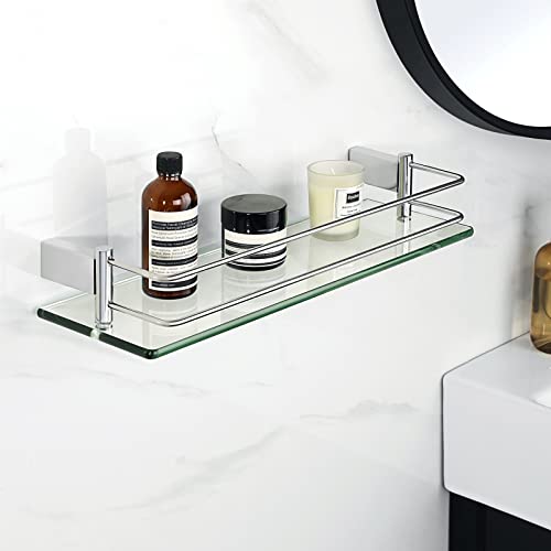 PEVSCO Shower Soap Holder Wall Mounted Lavatory Glass Bathroom Shelf 1 Tier Tempered Glass Bathroom Shelf Shower Shelves Rectangular Shower Storage Bathroom Organizers (Color : Brushed Nickel 50cm)