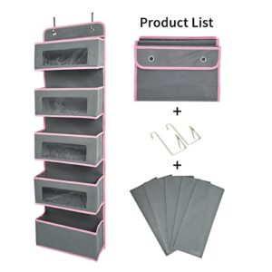 Vercord Door Hanging Organizer Storage Wall Mount Organization Foldable Hanging Shelves Kids Toy 5 Pocket 4 Clear Window with Metal Hook Grey