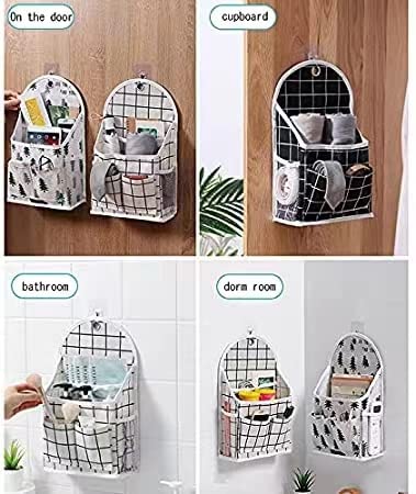 Recreation Wall Hanging Storage Bag Waterproof Over The Door Closet Organizer Hanging Pocket Linen Cotton Organizer Box Containers for Bedroom Bathroom kitchen office (1) (JJ33568)