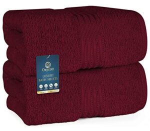 oxycott luxurious 600 gsm set of 2 bath sheets 100% ring spun cotton - hotel quality bath sheet towels for adults - soft absorbent quick dry extra large bath sheet for bathroom - 35x68 burgundy red