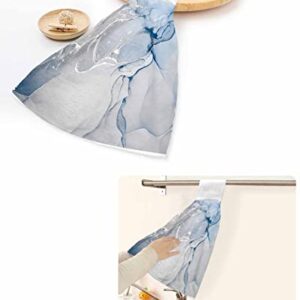 BOBOWUNY Marble 2 Pcs Hanging Kitchen Hand Towels, Modern Abstract Ombre Blue Grey Farmhouse Super Soft Microfiber Tie Towels Aborbent Washcloth for Bathroom Oven Tea Bar