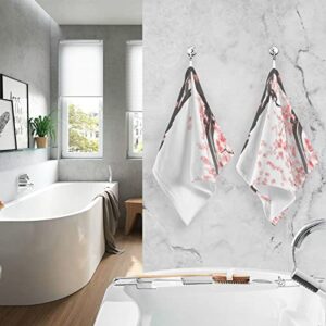 Jucciaco Cherry Blossoms Flowers Cute Towels for Bathroom Kitchen Spa Sports, Cotton Hand Towels Set of 2, 16x28 inch