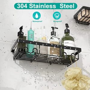 WANBY Shower Caddy Shelf with Hooks Storage Rack Organizer Wall-mounted without Holes 2 Pack Shower Caddy and 2 Soap Holders for Bathroom Washroom Restroom Shower Toilet Kitchen