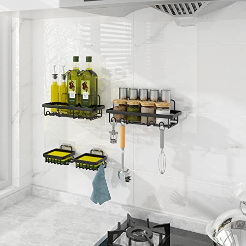 WANBY Shower Caddy Shelf with Hooks Storage Rack Organizer Wall-mounted without Holes 2 Pack Shower Caddy and 2 Soap Holders for Bathroom Washroom Restroom Shower Toilet Kitchen