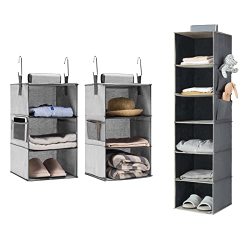 YOUDENOVA 6-Shelf Hanging Closet Organizer & Two 3-Shelf Separable Closet Hanging Shelves