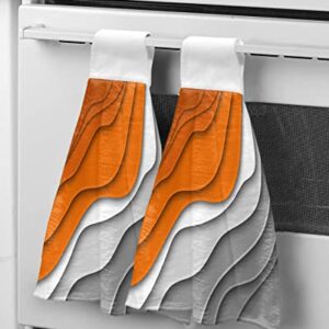 Hanging Tie Towel for Kitchen Bathroom, 2 Pack Orange Grey Gradient Geometric Durable Absorbent Hand Towels Hangable Washing Cloths Home Cleaning Decor Modern Abstract Ripple Art