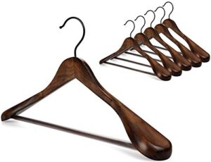 topia hanger set of 6 beautiful coat suit jacket wood wooden hangers, premium retro finish with extra-wide shoulder- 360° black hooks & anti-slip bar ct02a