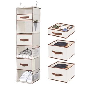 vercord 6 shelf hanging closet organization foldable hanging shelves clothes storage with 2 large drawer 1 sock drawer 6 mesh pocket.