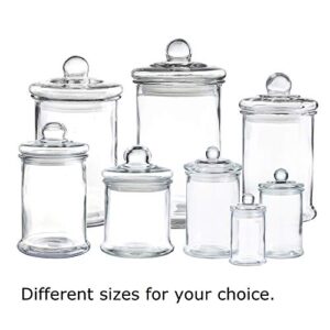 WHOLE HOUSEWARES | Glass Apothecary Jars Bathroom Storage Organizer Canisters For Cotton Swabs, Cotton Balls, Makeup Sponges, Bath Salts, Hair Ties, Makeup | (D3.1" XH5.7")