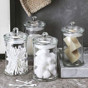 WHOLE HOUSEWARES | Glass Apothecary Jars Bathroom Storage Organizer Canisters For Cotton Swabs, Cotton Balls, Makeup Sponges, Bath Salts, Hair Ties, Makeup | (D3.1" XH5.7")