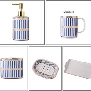 DVTEL Ceramic Washing Set, Bathroom, Four-Piece Set, Couple's Home Bathroom, Toothbrush Cup Set (Color : Blue, Size : 6 Piece Set)