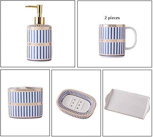 DVTEL Ceramic Washing Set, Bathroom, Four-Piece Set, Couple's Home Bathroom, Toothbrush Cup Set (Color : Blue, Size : 6 Piece Set)