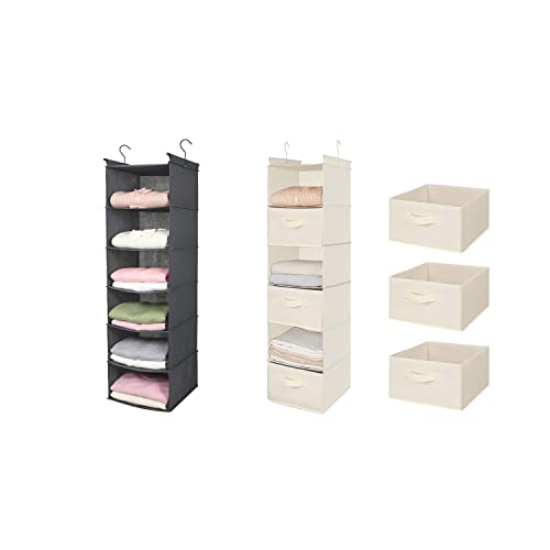 MAX Houser 6 Tier Shelf Hanging Closet Organizer, Closet Hanging Shelf with 2 Sturdy Hooks for Storage, Foldable,Grey and Beige-D3