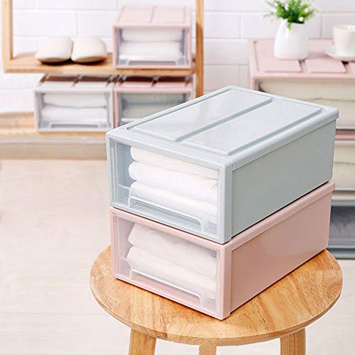 HEVIRGO Clothes Storage Bins Box,Wardrobe Clothes Organizer, Household Plastic Transparent Stackable Drawer Storage Box Container Organizer for Bedding, Blankets, Toys, Books Light Blue XL