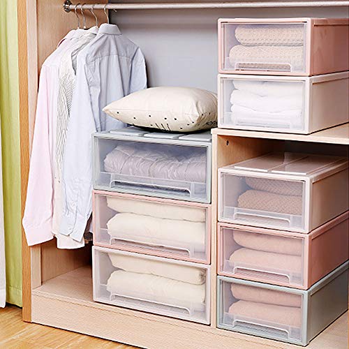 HEVIRGO Clothes Storage Bins Box,Wardrobe Clothes Organizer, Household Plastic Transparent Stackable Drawer Storage Box Container Organizer for Bedding, Blankets, Toys, Books Light Blue XL