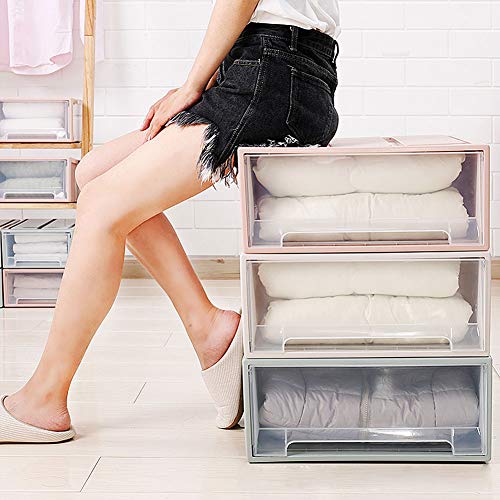 HEVIRGO Clothes Storage Bins Box,Wardrobe Clothes Organizer, Household Plastic Transparent Stackable Drawer Storage Box Container Organizer for Bedding, Blankets, Toys, Books Light Blue XL