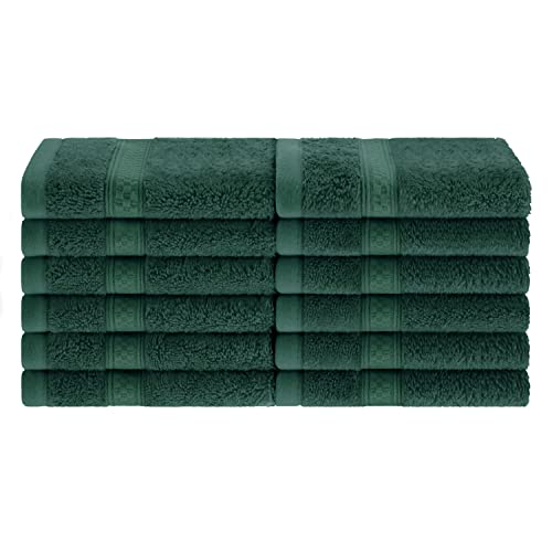 SUPERIOR Face Towel Set, Soft Cotton and Rayon from Bamboo, 12 Piece Set of Washcloths, Makeup Remover Terry Cloth, Decorative Bathroom Essentials, Absorbent Facial Fast Dry Towels, Hunter Green