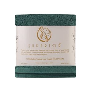 SUPERIOR Face Towel Set, Soft Cotton and Rayon from Bamboo, 12 Piece Set of Washcloths, Makeup Remover Terry Cloth, Decorative Bathroom Essentials, Absorbent Facial Fast Dry Towels, Hunter Green